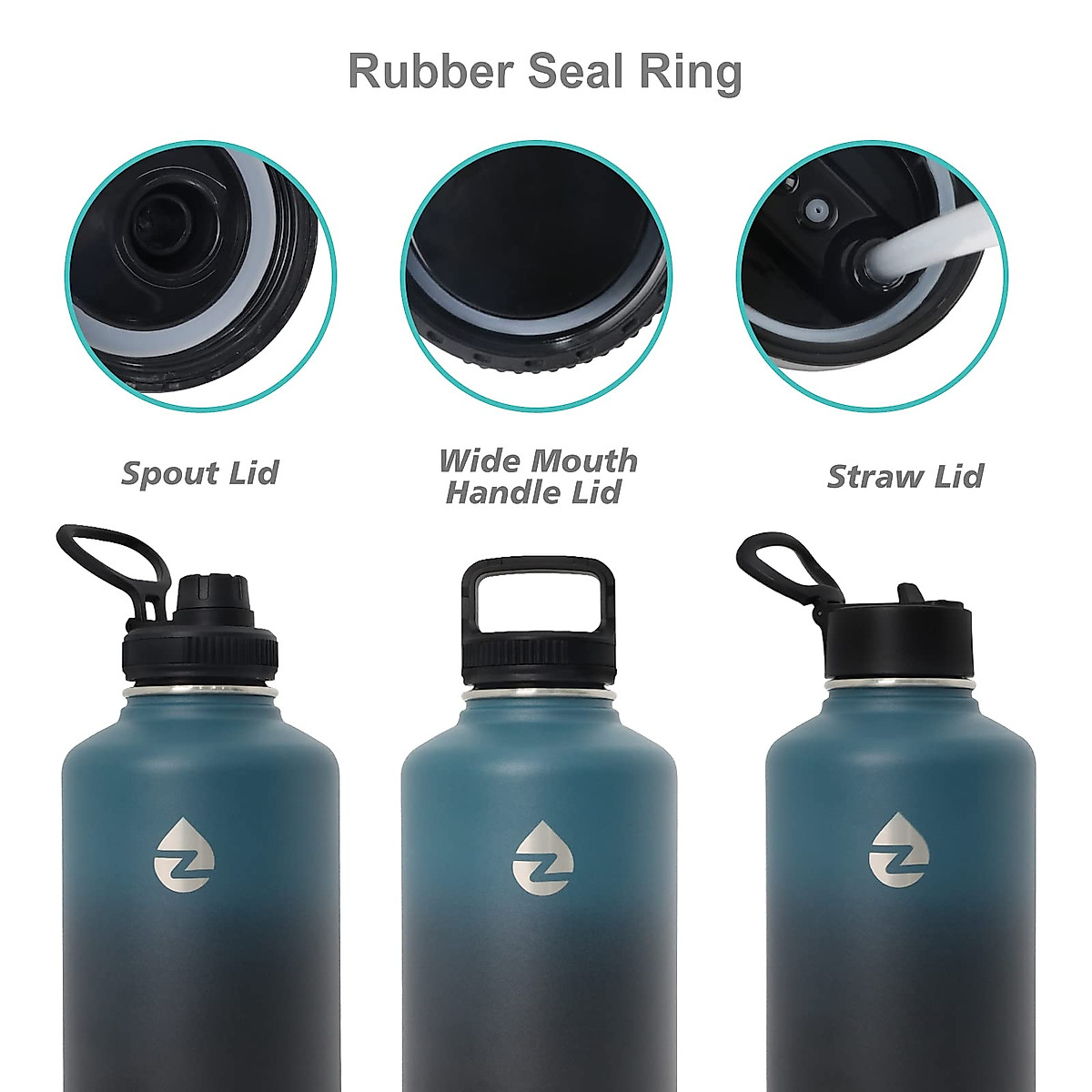 ZAKVOP 64 oz Insulated Water Bottle with Straws&3 Lids, Half Gallon Water Bottle Stainless Steel Double Walled, Big Water Jug with Paracord Handle, Large Metal Water Bottle for Gym