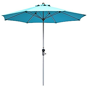 Tangkula 9 ft Patio Umbrella, Outdoor Market Table Umbrella with 1.5¡± Aluminum Pole, 8 Sturdy Ribs & Crank for Garden, Lawn, Deck, Backyard & Poolside (Turquoise)