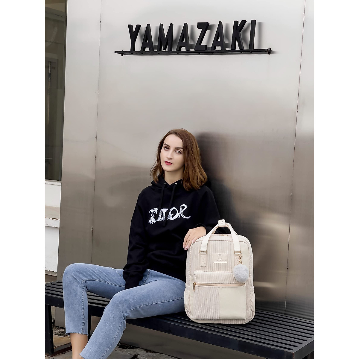 Makukke Laptop Backpack for Women - Corduroy Water Resistant School Bookbag with 15-Inch Laptop Sleeve Daypack for Travel School Work