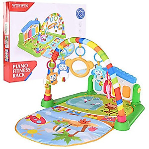 Baby Gym Play Mats with Kick And Play Piano Gym Mat, Baby Jungle Gym Activity Mat with 5 Colorful Infant Toys, Activity Center with Lights Music Mirror for Tummy Time Shower Gifts Baby Toys 3-6 Months