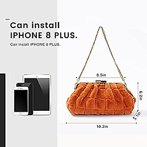 M10M15 Furry Purse Handbag for Women Winter Faux Fur Evening Bag Super Warm Purse Large Size Light weight for Party Orange
