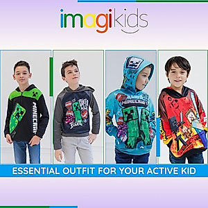 Minecraft Mobs Alex Steve Little Boys Fleece Pullover Hoodie Light Gray 6