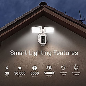 Feit Electric Outdoor Smart Camera Floodlight with Motion Sensor, Hardwired White Outdoor Security Light with Video, 1080p HD, 128 GB Micro SD Card Storage, Two-Way Audio and Alarm SEC3000/CAM/WIFI