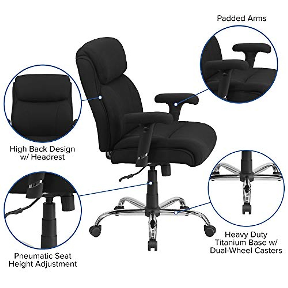 Flash Furniture HERCULES Series Big & Tall 400 lb. Rated Black Fabric Ergonomic Task Office Chair with Line Stitching and Adjustable Arms