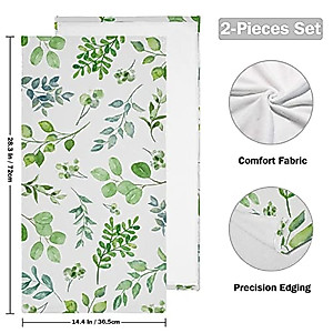 Green Leaves Hand Towels 2 Pcs Tropical Plant Soft Absorbent Face Towel Multipurpose for Hotel Gym Guest Home Decorative