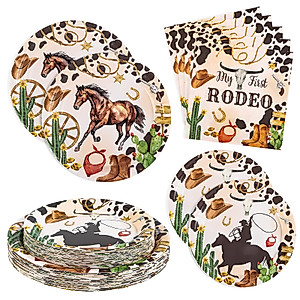 BORAENDEY 180PCS Cowboy Party Supplies Serve 60,Western Cowboy Rodeo Theme Party Paper Plates and Napkins Kit for Birthday Party Baby Shower Party Decorations,Includes Paper Plate,Napkin.
