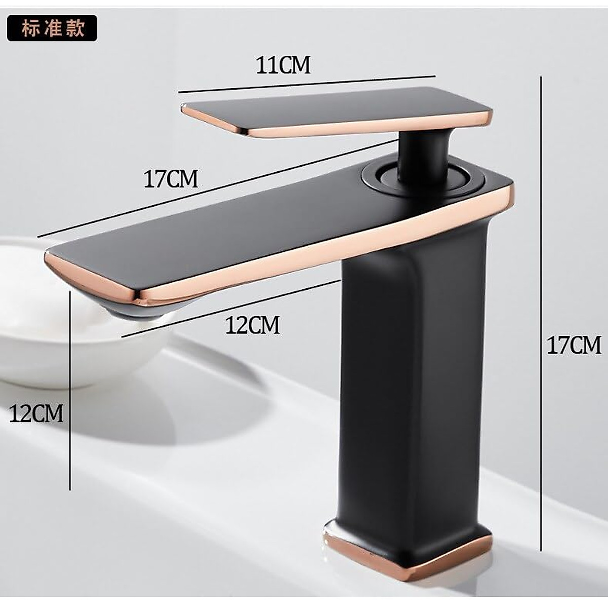 JCAKES Brass Black Gold Basin Faucet Bathroom Sink Faucets Hot Cold Water Mixer Crane Deck Mounted Single Handle Hole Bath Kitchen Tap (Color : Black and Rose Gold)