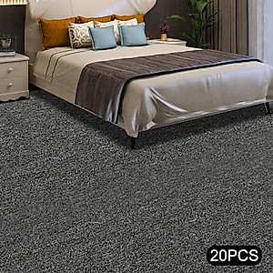 LOHISHILO 20Pcs Square Carpets, 20"x20" Peel and Stick Carpet Tile Tile Outdoor Use, Commercial Carpet, Repeated Use Floor Tile Washable Mats for Living Rooms, Bedrooms, Dining Rooms(Dark Grey)