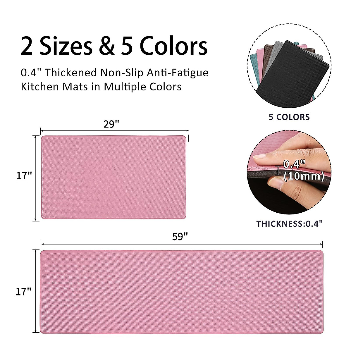 AUTODECO Kitchen Mats and Rugs Set of 2 - Cushioned Anti-Fatigue Kitchen Rug for Floor Washable 17"x29" +17"x59", PinkRed