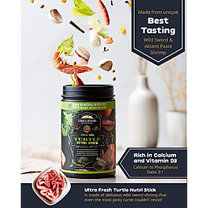 Ultra Fresh - Turtle Nutri Stick, Wild Sword Prawn, Calcium & Vitamin D Enriched Aquatic Turtle Food with Probiotics for Picky Turtles, Made from All Natural Ingredients 13.4 oz