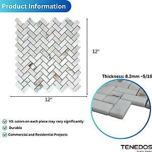 Tenedos Calacatta Gold Oro Grayish Marble Herringbone Mosaic Floor Wall Tile Backsplash Polished for Kitchen, Bathroom Shower, Fireplace Surround, Accent Decor