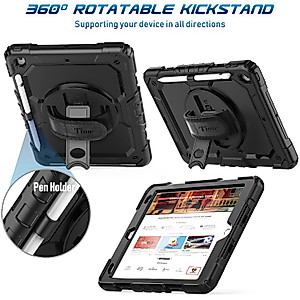 Timecity Case for iPad 9th/ 8th/ 7th Generation 10.2 inch - Heavy Duty Protective Cover with Screen Protector, Rotating Stand, Shoulder Strap & Pencil Holder | Kids-Friendly (Black)