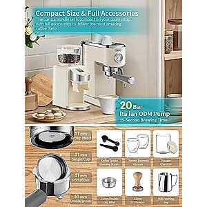 Gevi 20 Bar Professional Espresso Coffee Machine with Milk Frother/Steam Wand for Espresso, Latte and Cappuccino, with 35 Precise Grind Settings Burr Coffee Grinder