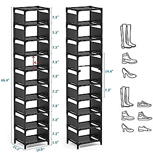 barsone 10 Tiers Shoe Rack, Vertical Narrow Shoe Rack, 10 Pairs Tall Shoe Rack Organizer for Small Space, Free Standing Shoe Shelf for Closet Entryway Hallway