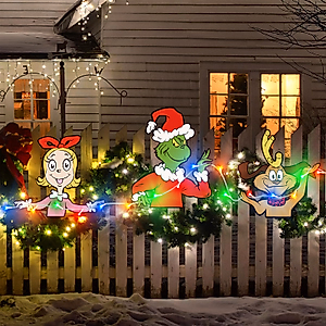 Christmas Fence Decorations Outdoor - 3pcs Light Up Christmas Yard Decorations with LED String Lights for Fence Yard Garden Lawn Christmas Decor Outside