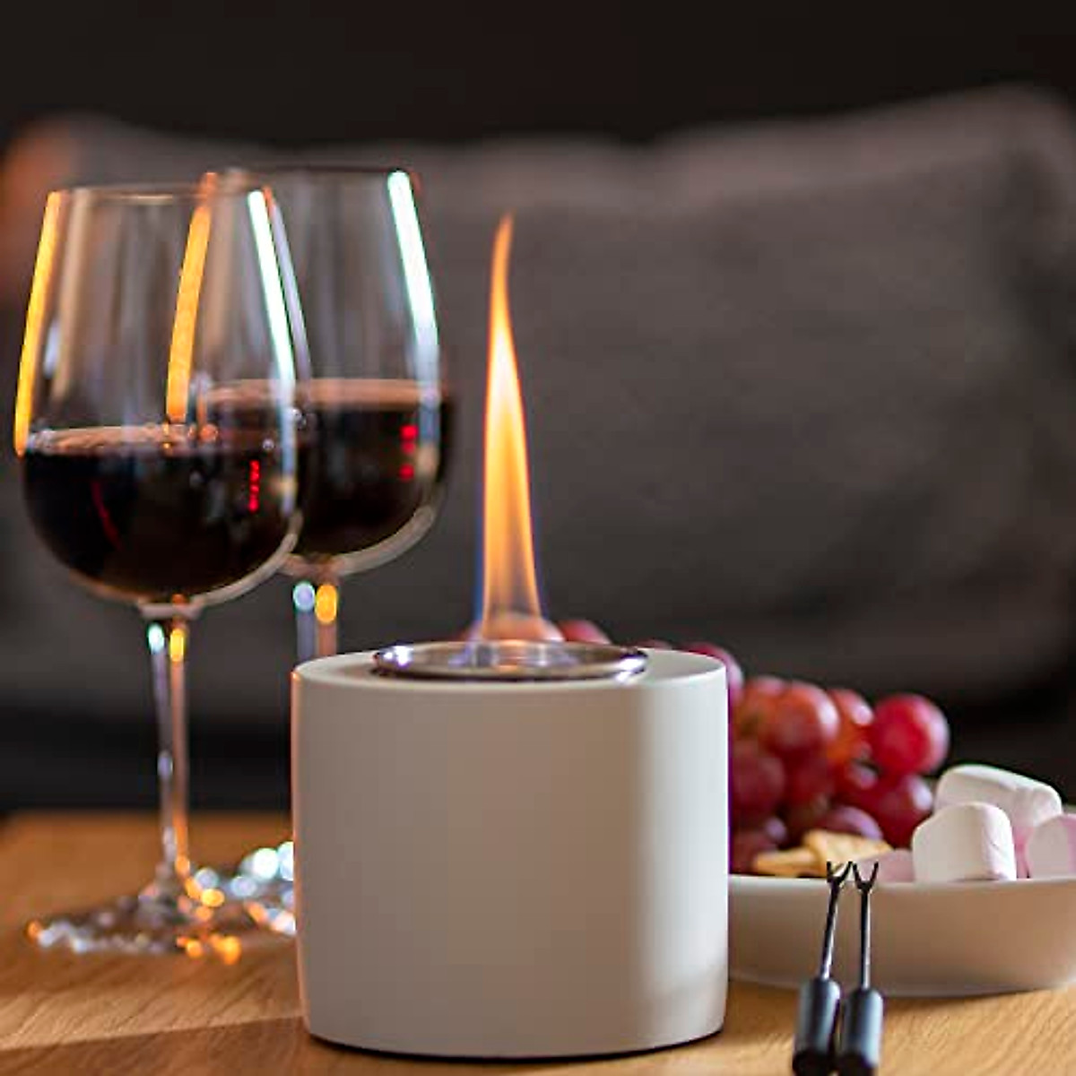 ByRoss Tabletop Fire Pit Kit for Outdoor and Indoor with 2 Forks, 1 Coaster, 1 Extinguisher | Portable Fire Pit Centerpiece | Smores Maker Tabletop Alcohol Fire Pit | Cement Mini Fireplace - Grey