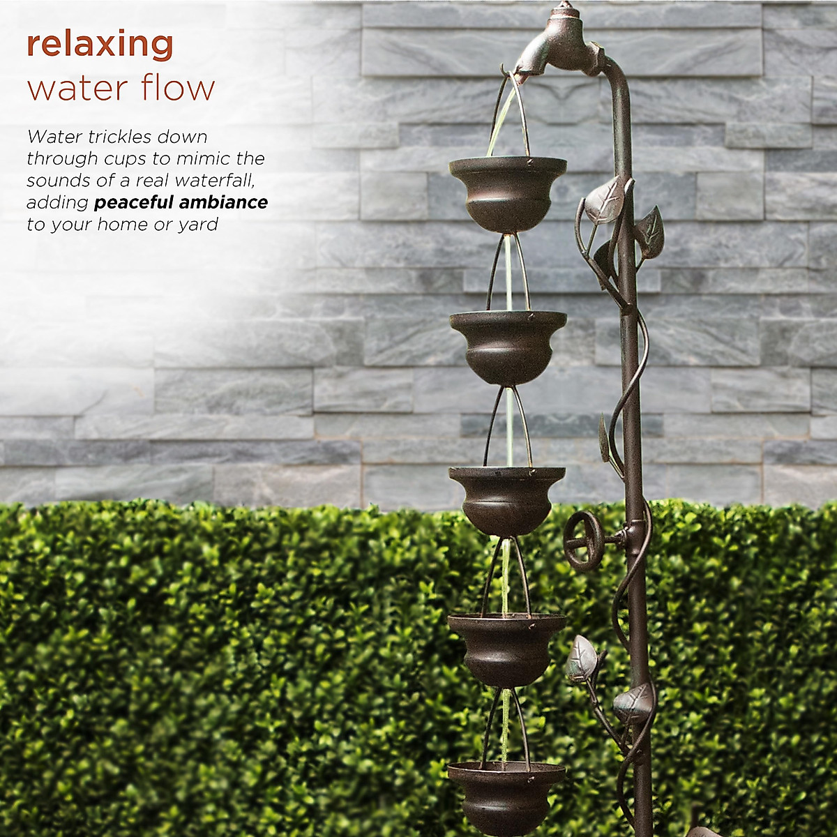 Alpine Corporation 38" Tall Indoor/Outdoor Hanging 6-Cup Tiered Floor Water Fountain, Bronze