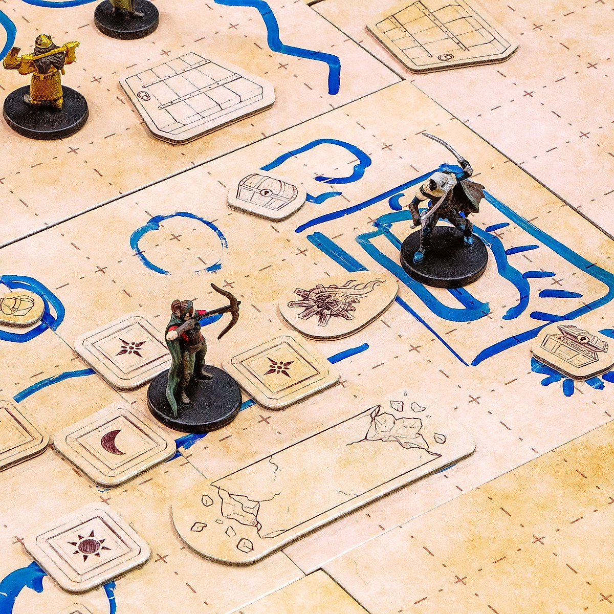 Stratagem The Master's Atlas Grid Tiles-Reversible Dry Wet Erase Battle Map for 3D DND-RPG Tabletop RPG Scenery-Dungeons Dragons Pathfinder- Tabletop Grid| Blank/Parchment - 44 Tiles & 48 Tokens
