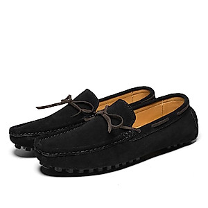 KHIRY Men's Loafers Suede Leather Moccasins Driving Loafers Boat Shoes Simple Lightweight Anti-Slip Comfortable Casual Slip On (Color : Black, Size : 8)
