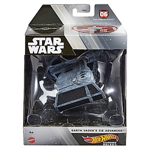 Hot Wheels Star Wars Starships Select Premium Diecast Darth Vader's TIE Advanced, Includes 1 Vehicle, 1 Display Stand