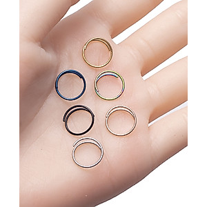 Akeoqi 24Pcs Double Nose Hoop Ring for Single Piercing Stainless Steel Nose Rings Twist Spiral Nose Ring Nostril Piercings Jewelry 6-12MM Bendable for Women 20G