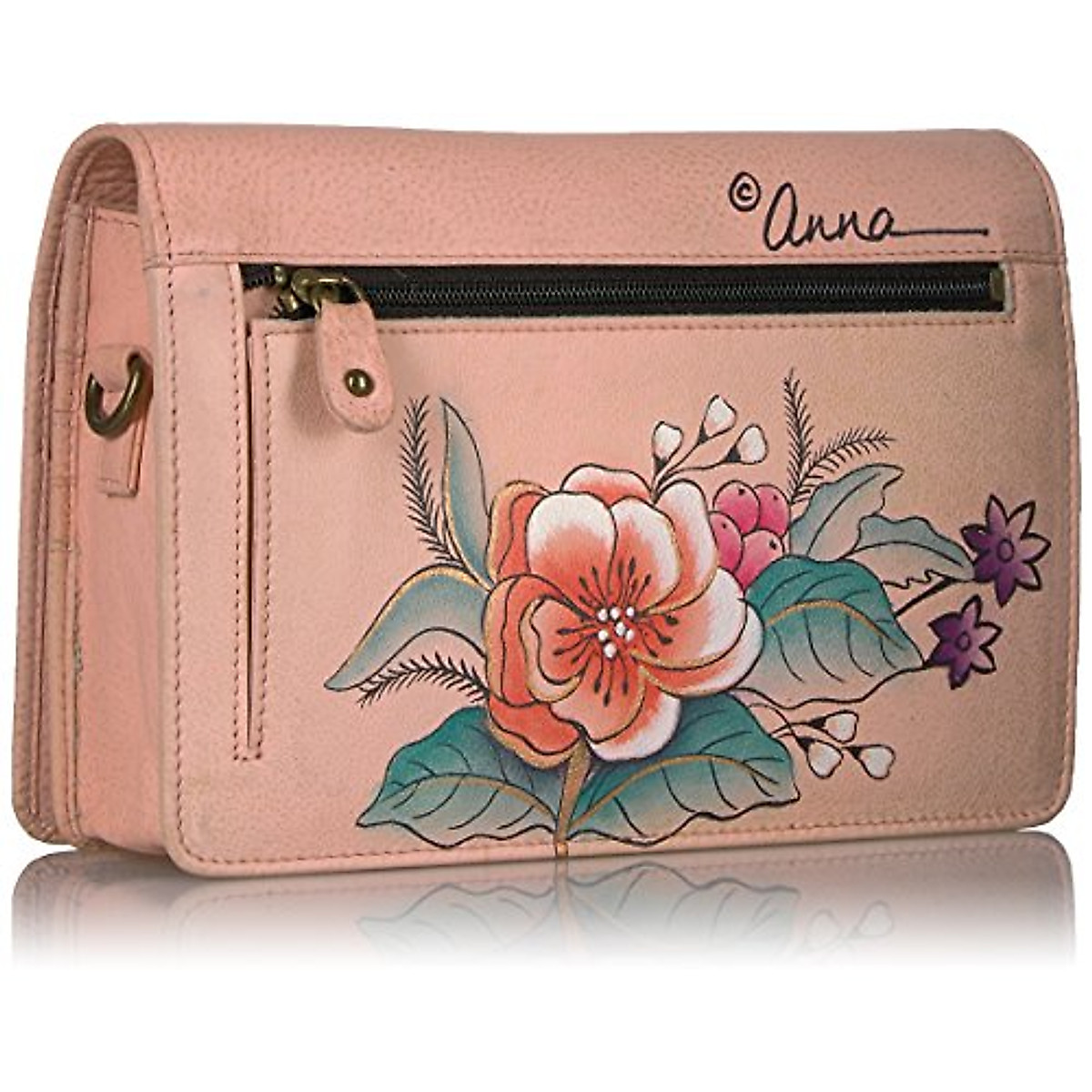 Anna by Anuschka Women’s Hand-Painted Genuine Leather Two Fold Wallet On a String - Vintage Garden