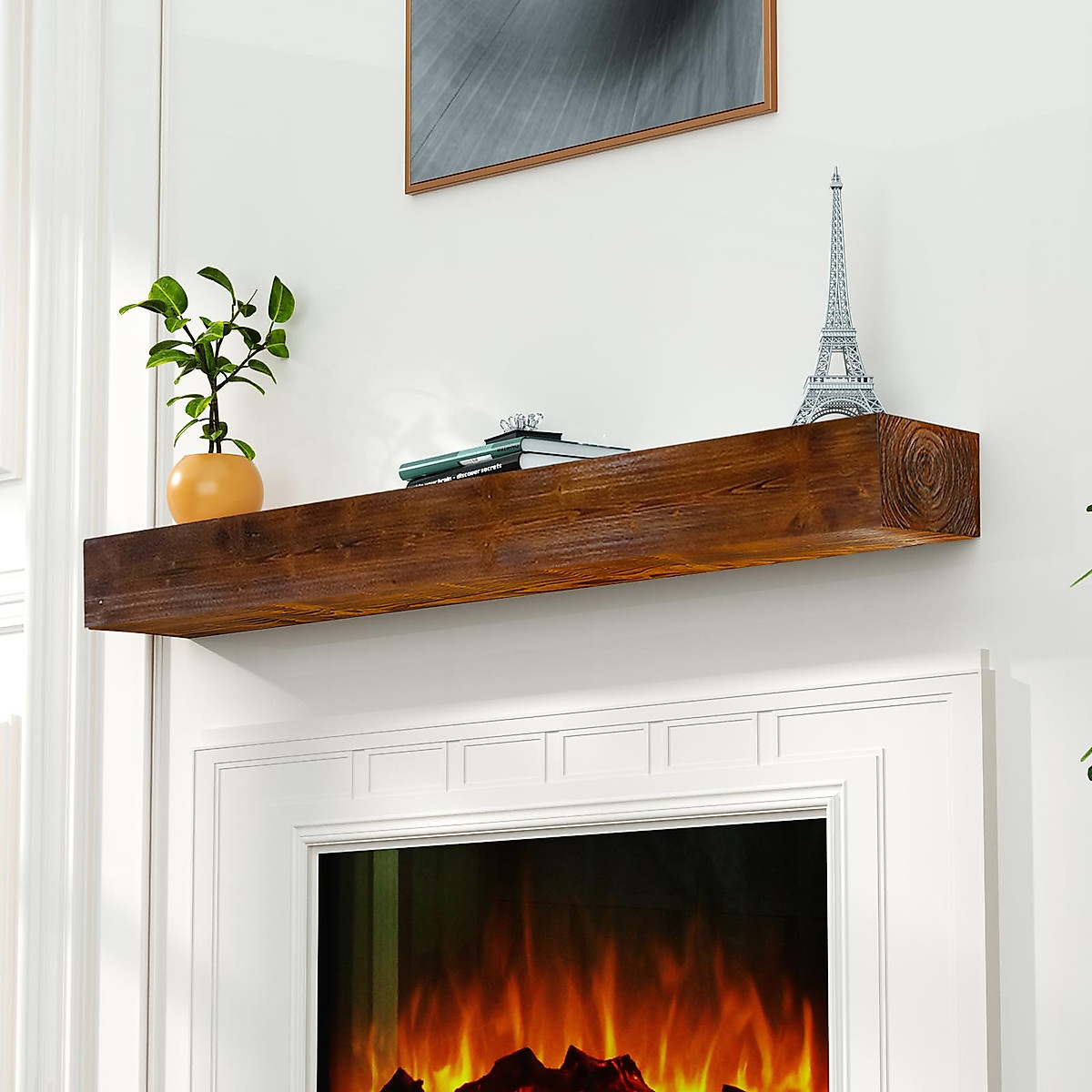 LOVMOR Floating Fireplace Mantel-60in Wood Mantels for Over Fireplace,Wall Mount Fireplace Mantel Shelves,Natural Mantels Over Fireplace | 60" x 8" x 5"-Wood Brown