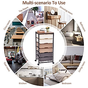 TOOLF Rolling Storage Cart with 6 Drawers,Utility Cart with Drawers and Wooden Tabletop,Storage Dresser for Bedroom,Tall Nightstand for Dorm with Large Capacity,Brown