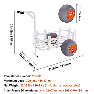 VEVOR Beach Fishing Cart, 300 lbs Load Capacity, Fish and Marine Cart with Two 13" Big Wheels PU Balloon Tires for Sand, Heavy-Duty Aluminum Pier Wagon Trolley with 8 Rod Holders for Fishing, Picnic