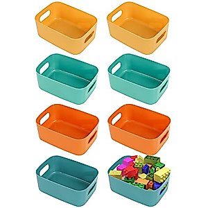 Plastic Storage Baskets 8 Pack, Small Pantry Baskets for Organizing, Organizer Basket Bins for Shelves, Organizer and Storage for Bathroom, Bedrooms, Kitchens (Colour Small)