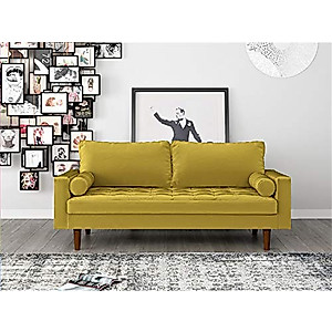 Container Furniture Direct Womble Modern Velvet Upholstered Living Room Diamond Tufted Chesterfield Sofa with Gleaming Nailheads, Textured Gold