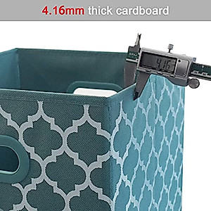 Homyfort Cube Storage Organizer Bins 12x12 - Fabric Storage Cubes Bin Foldable Baskets Square Box with Labels and Dual Plastic Handles for Shelf Closet, Nursery, Boys, Girls, Set of 6 (Teal Blue)