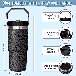 30oz Insulated Leopard Tumbler with Handle, Featuring a Leak-proof 2-in-1 Lid and Straw, a Vacuum-insulated Travel Coffee Mug, Portable Stainless Steel Water Bottle, Suitable for Both Women and Men