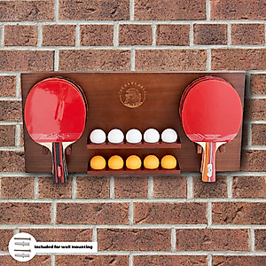 THE HAWK HAUS Wooden Ping Pong Paddle Storage Wall Rack Table Tennis Racket Display Organizer Ping Pong Paddle Ball Holder Wall Mounted Home Garage Office Game Room Valentine's Birthday Gifts