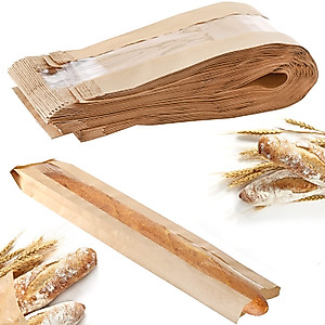 ZENFUN 100 Pack Baguette Kraft Bags with Clear Front Window, Fresh Bread Loaf Packing Bags, 23"x4"x1.6" Long Bread Kraft Paper Bakery Storage Bag for Bread, French Bread, Sandwich
