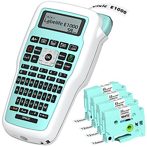 Vixic Handheld Label Maker Machine with Tape,E1000 Label Printer with QWERTY Keyboard Easy to Use Portable Label Makers for Industrial Work Home School Office Organization Green