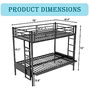 KNAMOTL Twin Over Full Bunk Bed, Heavy Duty Bunk Bed Frame with Integrated Side Ladder & Upper Guard Rails, Space-Saving Design, Metal Bunk Bed for Teens Adults Bedroom, No Box Spring Needed, Black