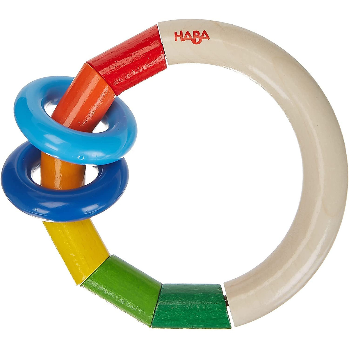 HABA Kringelring Wooden Clutching Toy Rattle with Plastic Rings (Made in Germany)