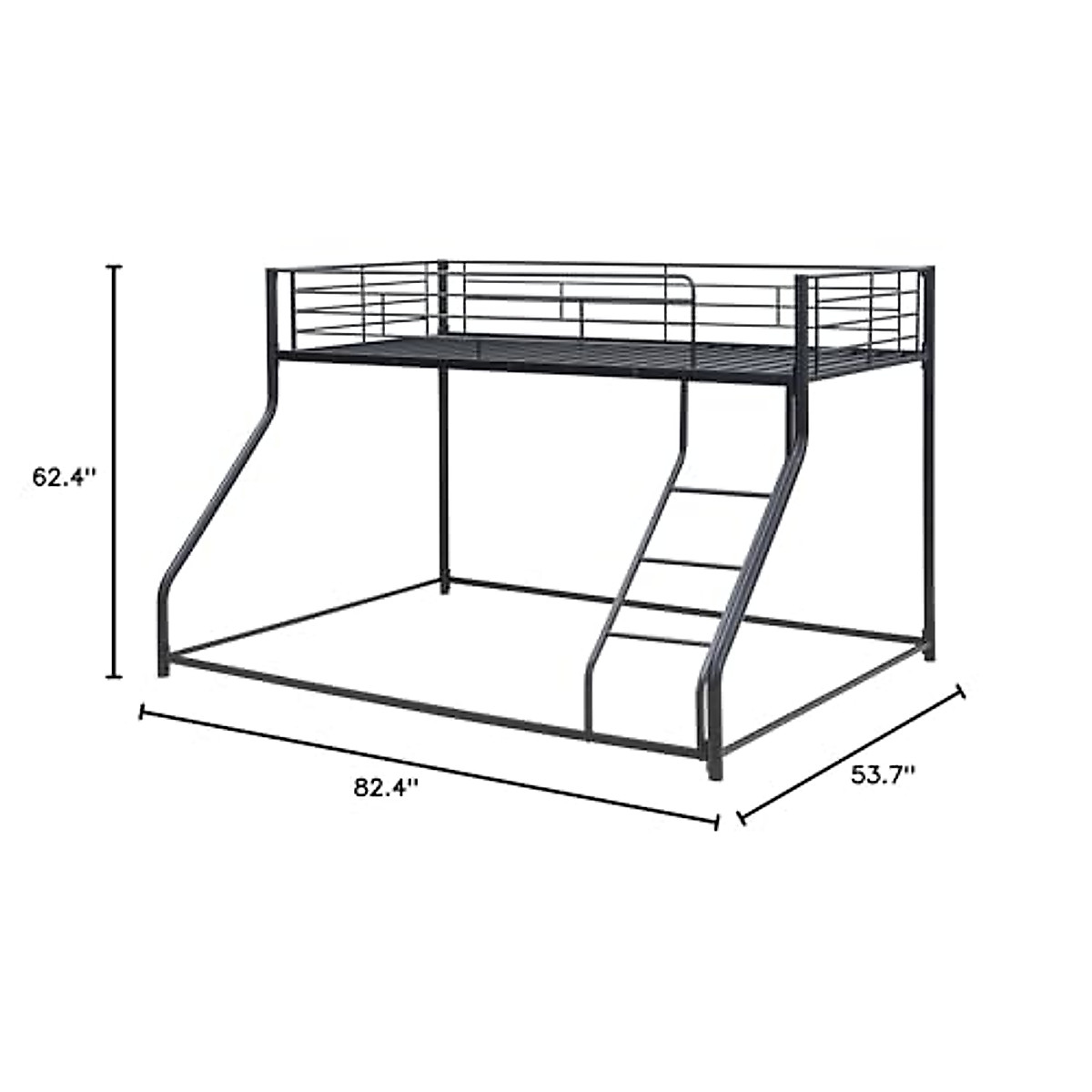 MiHunnor Twin XL Over Queen Metal Floor Bunk Bed, Metal Bunk Bed Frame with Safety Guardrail and Staircase for Kids Teens Adult, No Box Spring Needed