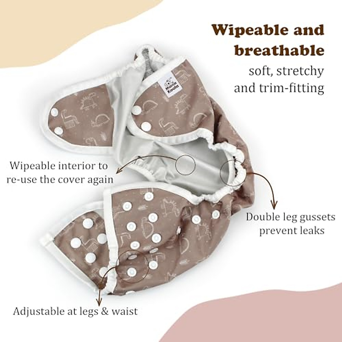 Mama Koala Reusable Adjustable Cloth Diaper Covers with Double Gusset for Girls and Boys, Snap Closure, Size S (Simply Neautrals)