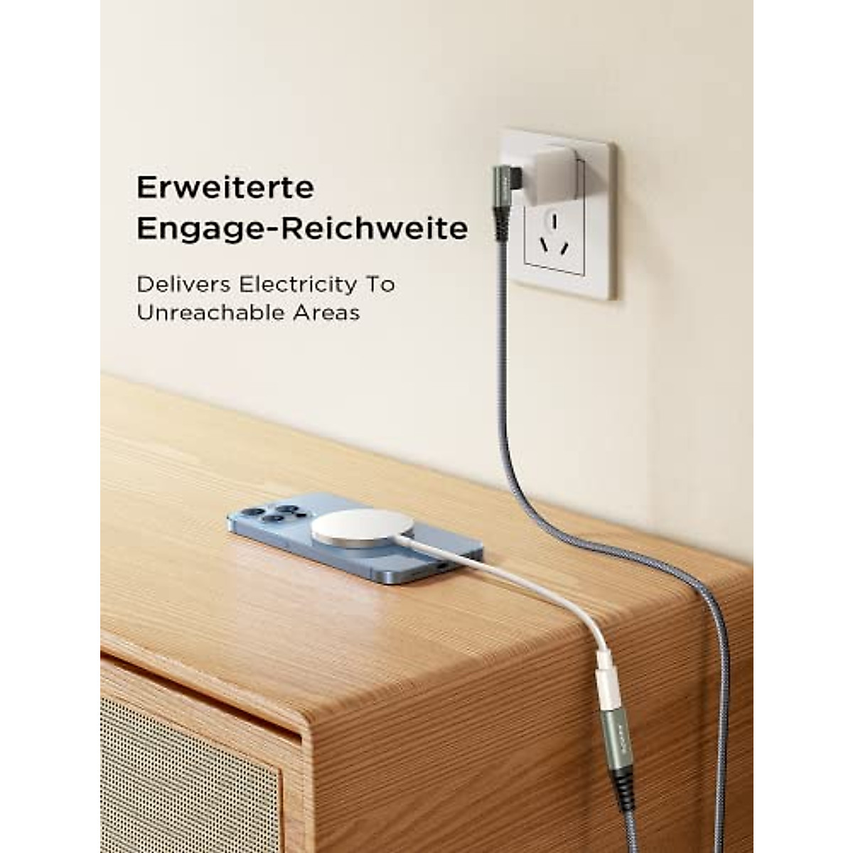 AINOPE USB C Extension Cable, (3.3Ft/1m/20Gbps) Right Angle USB 3.2 Type C Extension Nylon Braided 100W/5A Fast Charging Compatible with USB C Hub/Dell XPS/MacBook/iPad Pro/Magsafe Charger(Gray)