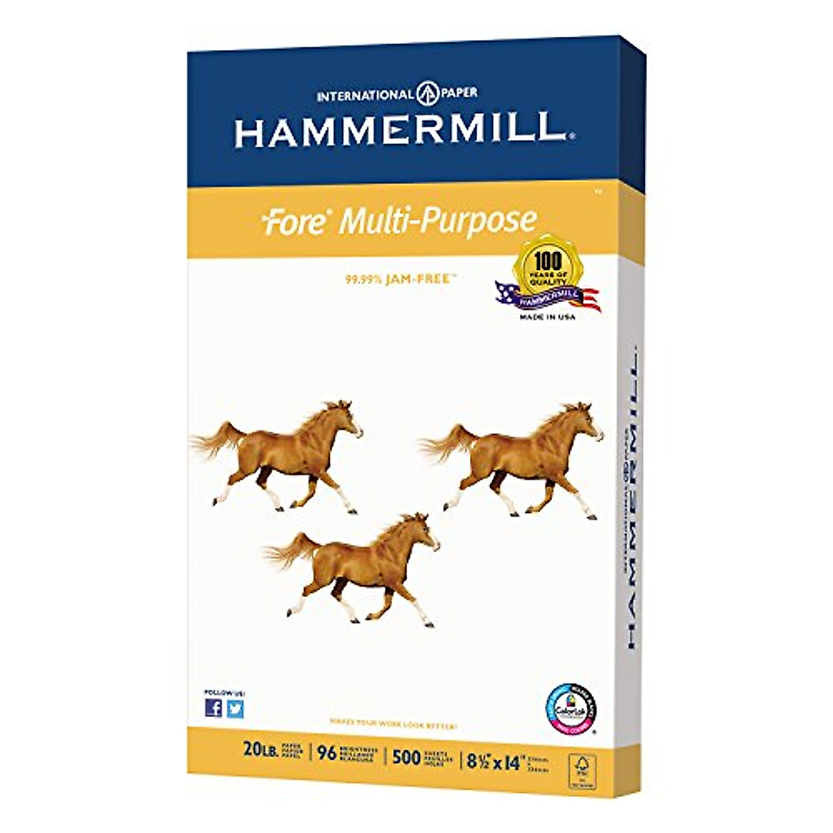Hammermill Printer Paper, Fore Multipurpose 20 lb Copy Paper, 8.5 x 14 - 1 Ream (500 Sheets) - 96 Bright, Made in the USA, 103291