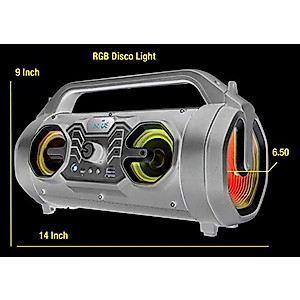 Boytone BT-16S Portable Bluetooth Boombox Speaker, Indoor/Outdoor, 25W, Loud Sound, Deeper Bass, EQ, 5" Subwoofer, 2 x 3 Tweeter, FM, 9H Playtime, USB, Micro SD, AUX, Microphone, Recording, LED Light