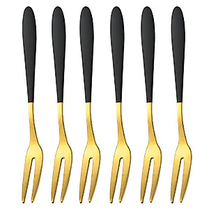 ZZLZX 6PCS Black And Gold Fruit Fork, Stainless Steel Tea Fork Set, Small Cake Fork, Fruit Forks, Mini Cocktail Fruit Dessert Tasting Fork
