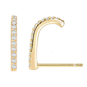 CZ Paved Bar Hook Suspender Earrings 14K Gold Plated