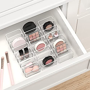 HBlife Clear Acrylic Makeup Compact Organizer, 8 Spaces Vanity Organizer Stand Eyeshadow Pallet Storage for Lipstick Bronzer Powder Highlighter, Skincare Cosmetic Display Cases for Bathroom
