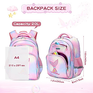 Kids Backpack for Girls Preschool Elementary Kindergarten Mermaid School Bag 15.6″ Multifunctional Cute Large Capacity