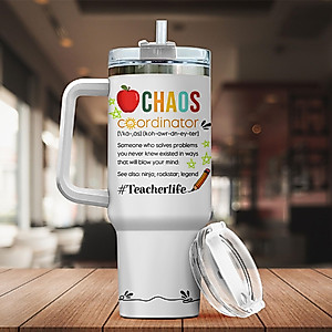 9SUNFLOWER Life Chaos Coordinator Teacher Nutrition Facts Insulated Cup, 40 Oz Tumbler With Handle, Lid and Straw