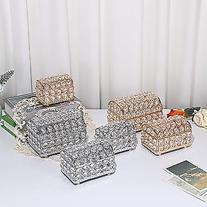 Hipiwe Crystal Jewelry Box Large Gold Treasure Chest Box with Lid Mirrored Trinket Organizer Keepsakes Box Earrings Rings Holder Decorative Jewelry Box Christmas Birthday Gift for Women Girls