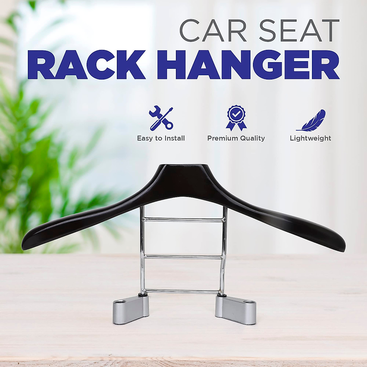 GLAM Wooden car Hanger - Shirt, Suit, Jacket, Coat Hanger for Car Seat Headrest - Premium Solid Wood & Metal - Black